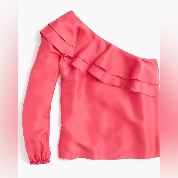 J. Crew | Tops | J Crew Silk Shantung Oneshoulder Ruffle Blouse In ...